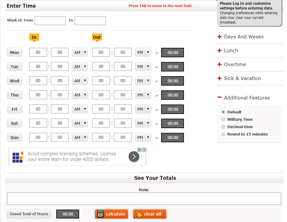 Time Card Calculator With Breaks Excel Templates
